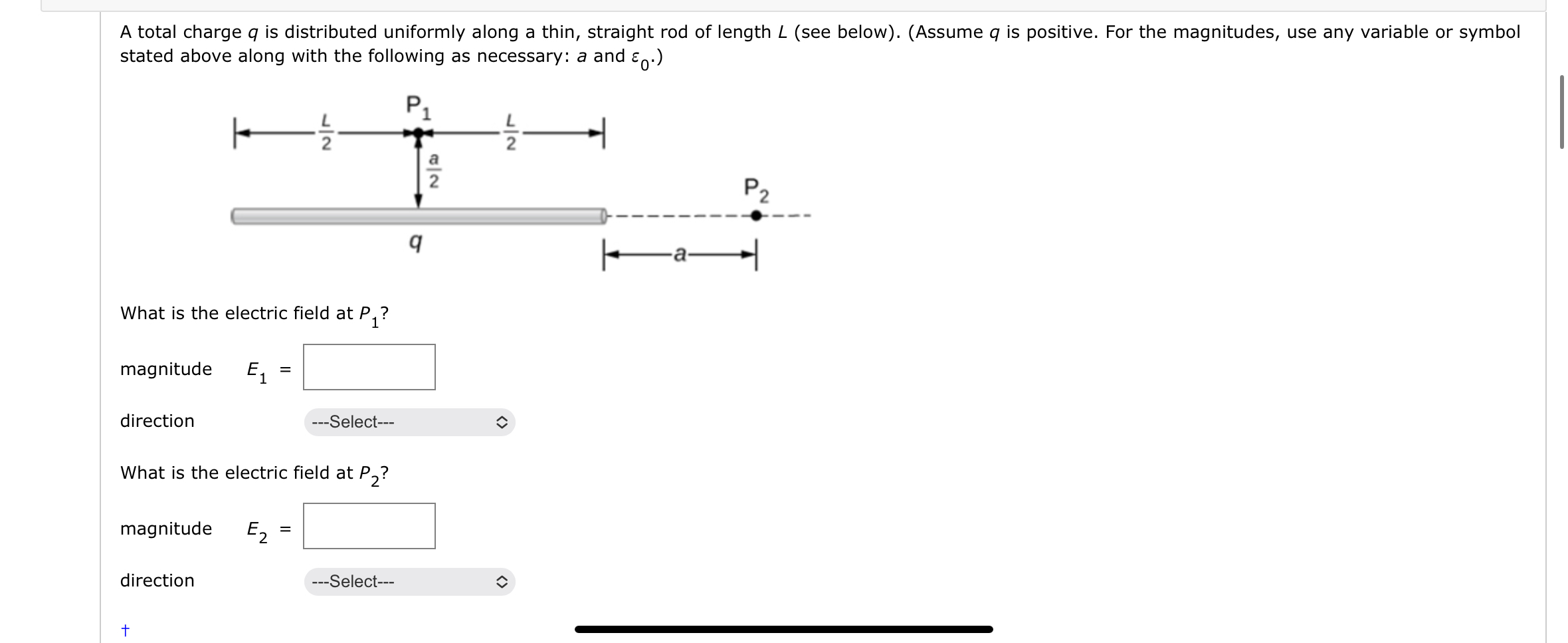 Solved A total charge q ﻿is distributed uniformly along a | Chegg.com