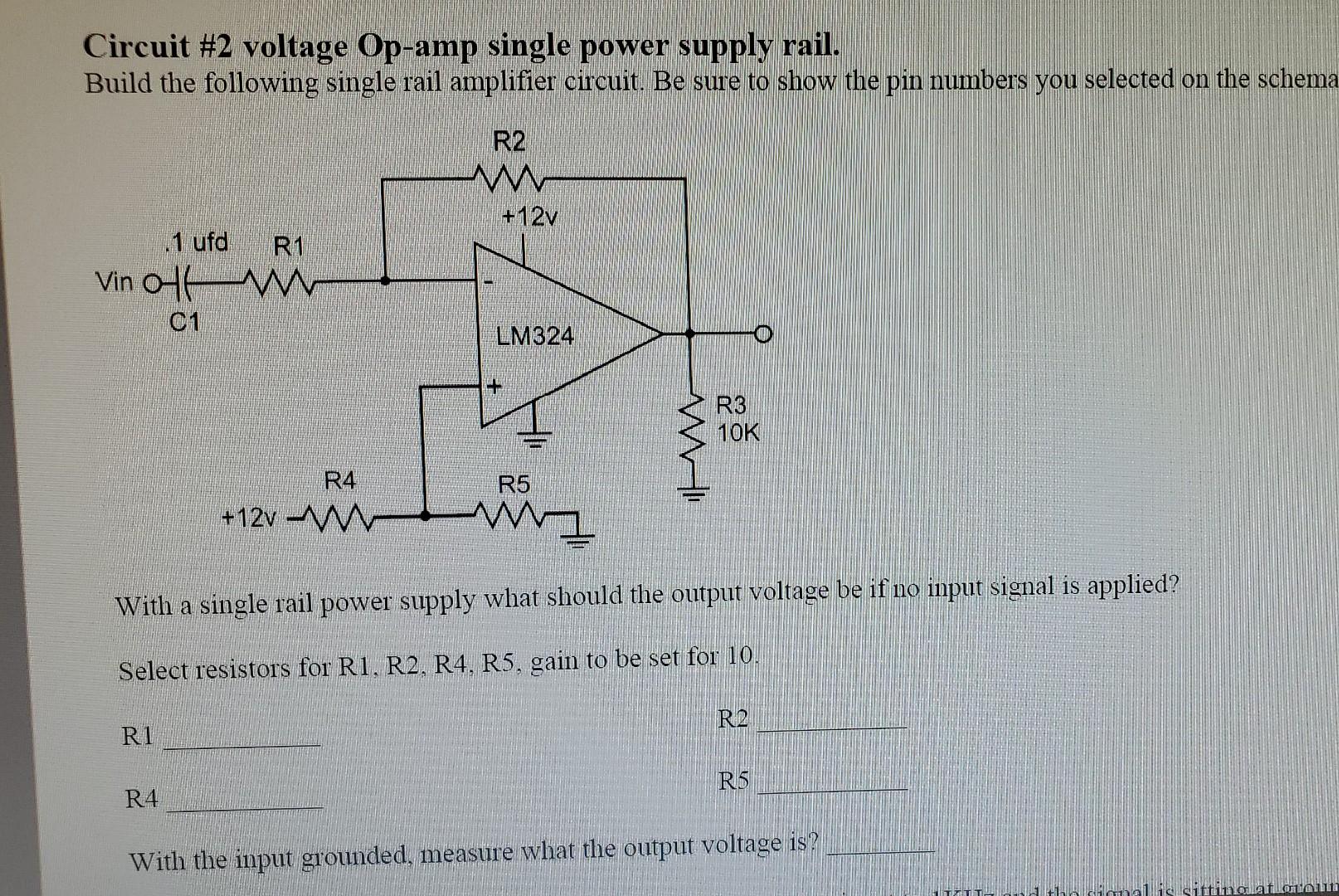 Solved Circuit #2 voltage Op-amp single power supply rail. | Chegg.com