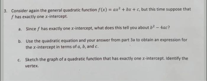 Solved 3. Consider again the general quadratic function | Chegg.com