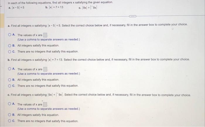Solved In each of the following equations, find all integers | Chegg.com