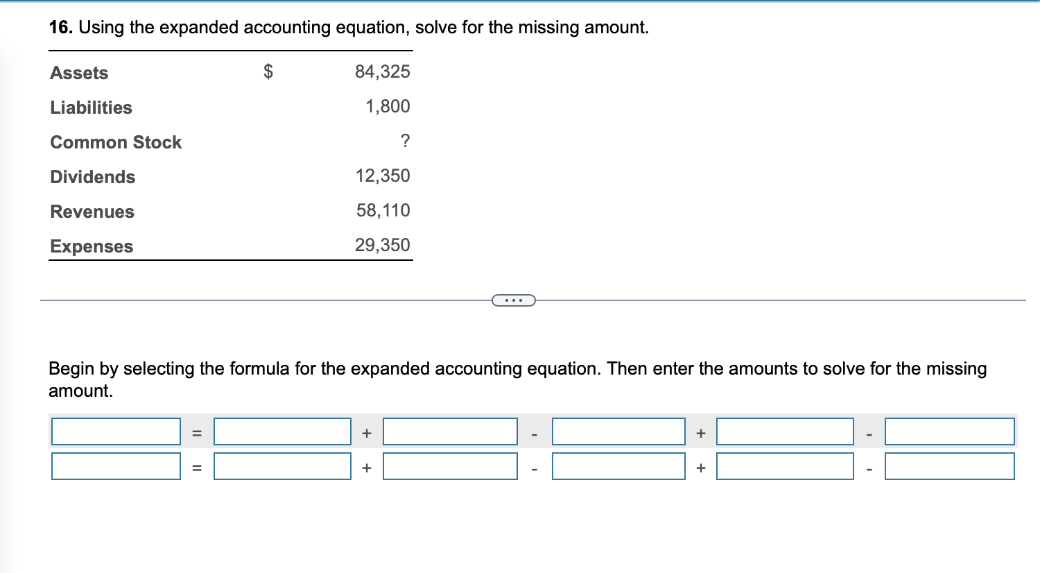 Solved 16. ﻿Using the expanded accounting equation, solve | Chegg.com