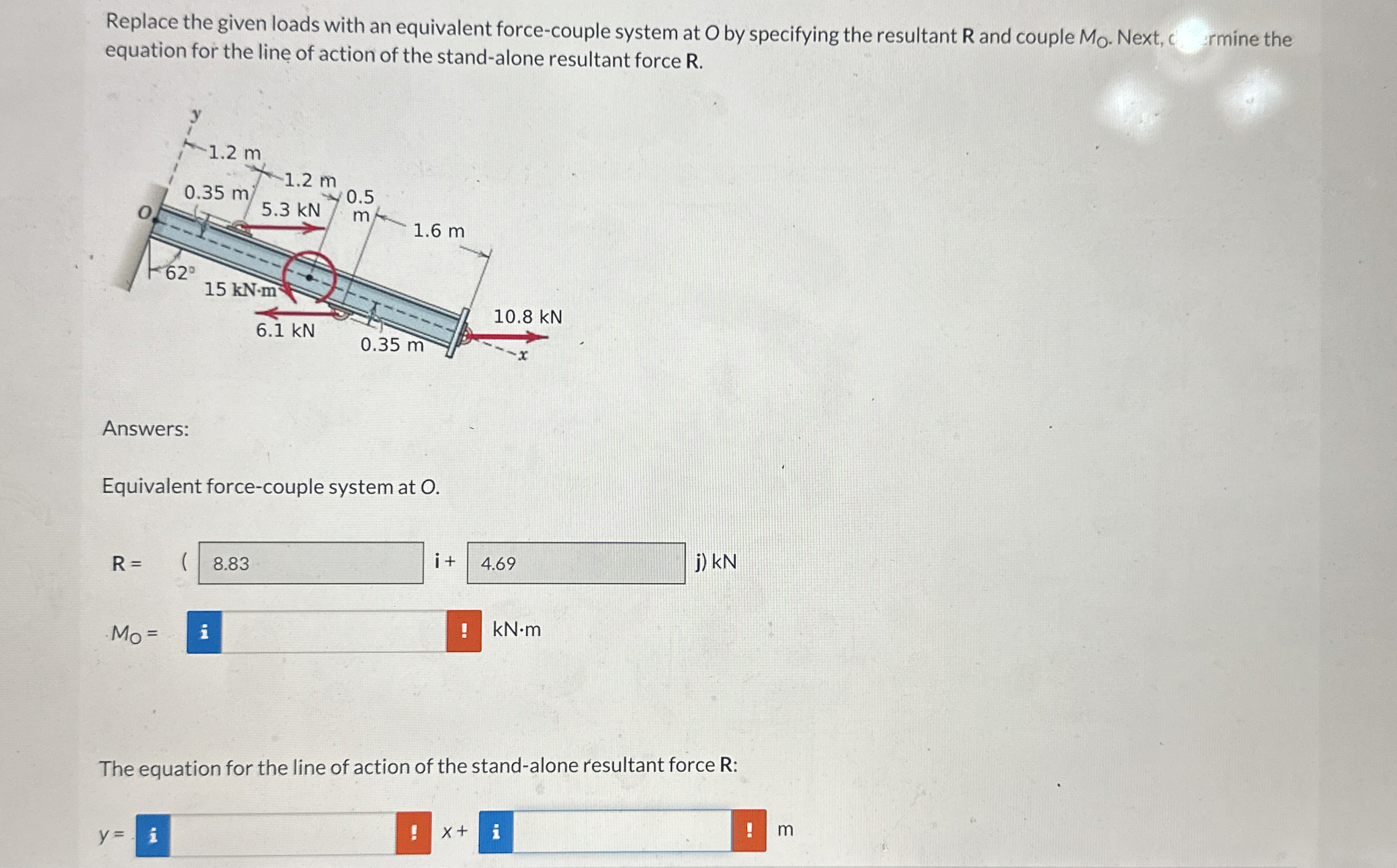 Solved Replace the given loads with an equivalent | Chegg.com