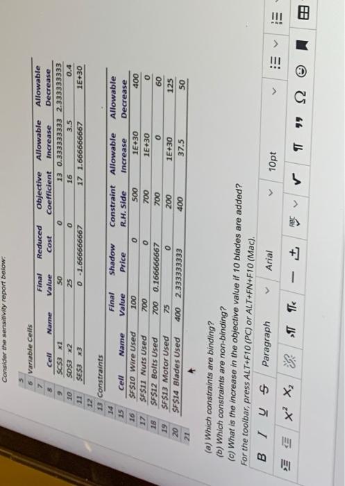 Solved Consider the sensitivity report below: 6 Variable | Chegg.com