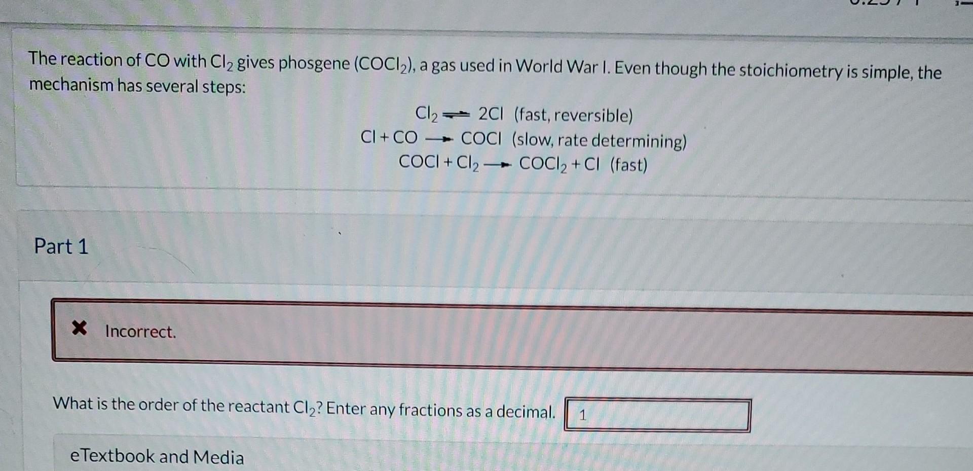 Solved The reaction of COwith Cl2 gives phosgene (COCl2), a | Chegg.com