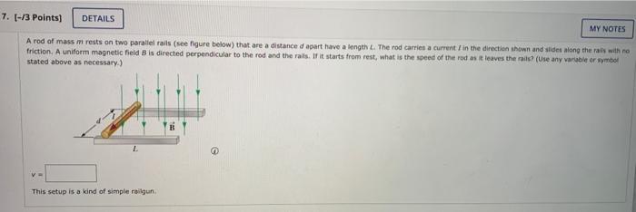 Solved A rod of mass m rests on two paratiel rails (see | Chegg.com