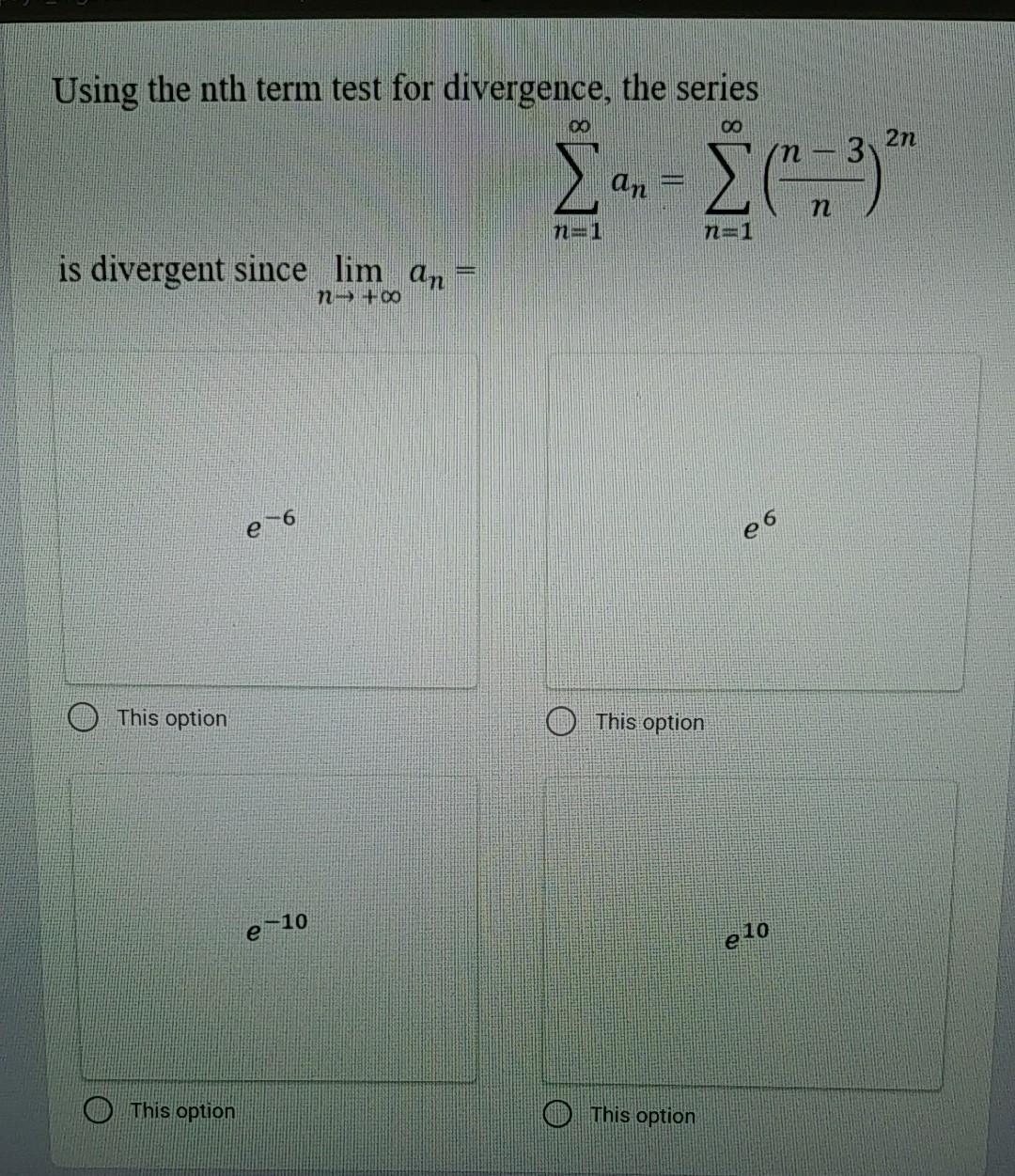 Solved Using the nth term test for divergence, the series Σ. | Chegg.com