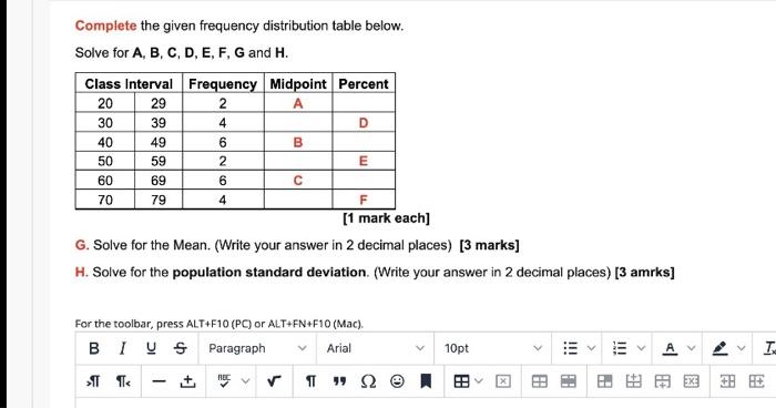 Solved Complete the given frequency distribution table | Chegg.com
