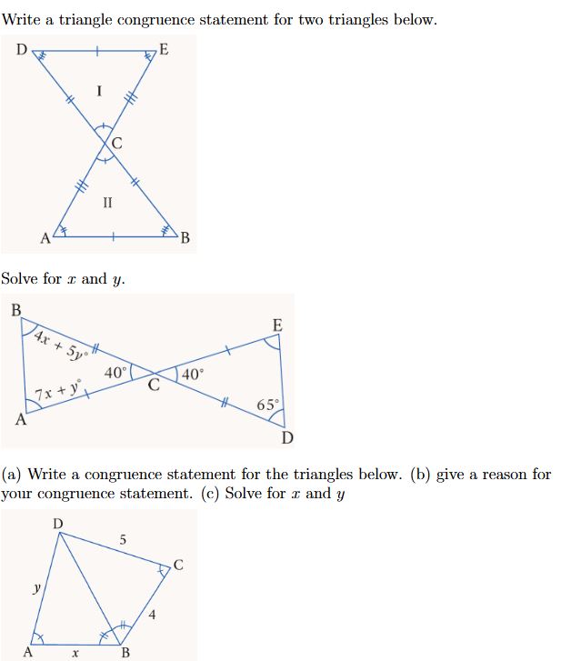 Solved Write a triangle congruence statement for two | Chegg.com
