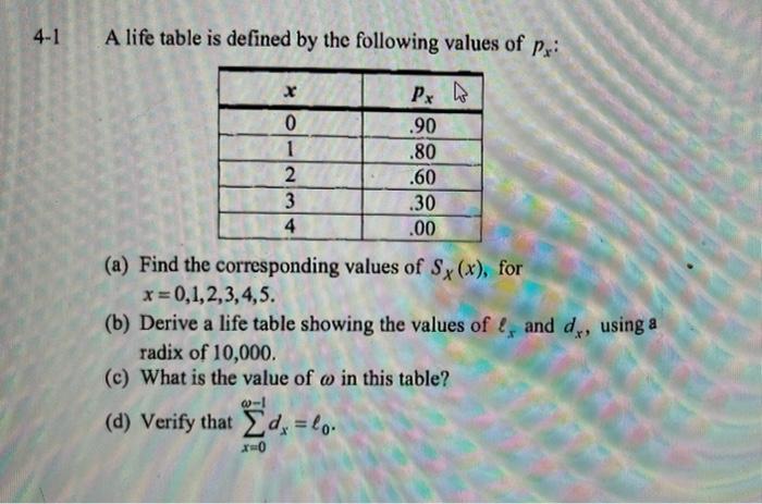 Solved 4-1 A life table is defined by the following values | Chegg.com