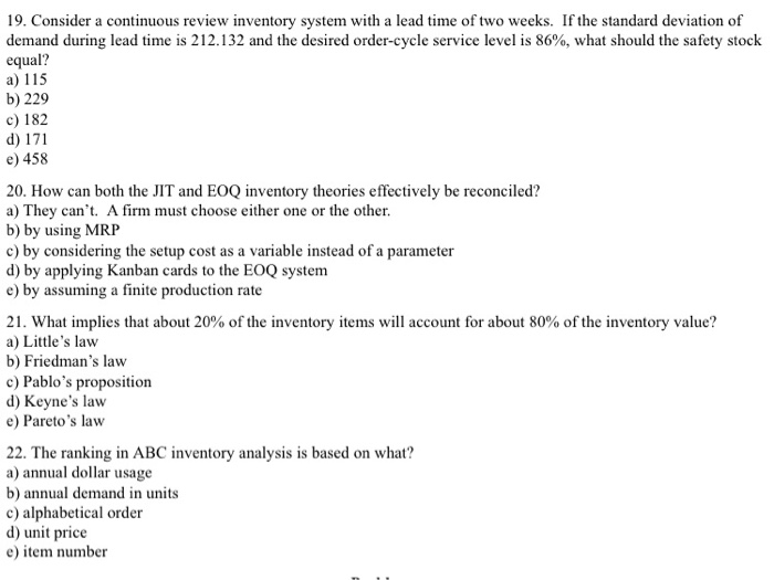 Solved 19. Consider a continuous review inventory system | Chegg.com