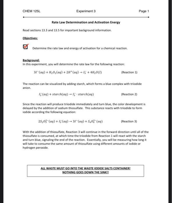 Solved Rate Law Determination and Activation Energy Pre-Lab | Chegg.com