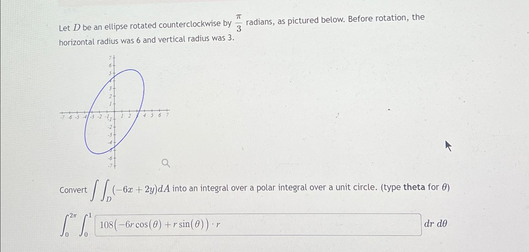 Solved Let D ﻿be an ellipse rotated counterclockwise by π3 | Chegg.com