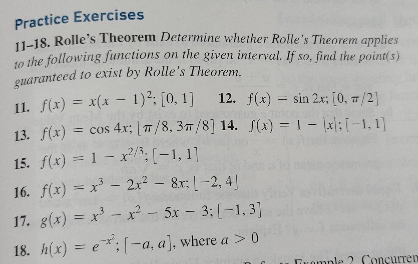 Solved - = TT = = Practice Exercises 11-18. Rolle's Theorem | Chegg.com