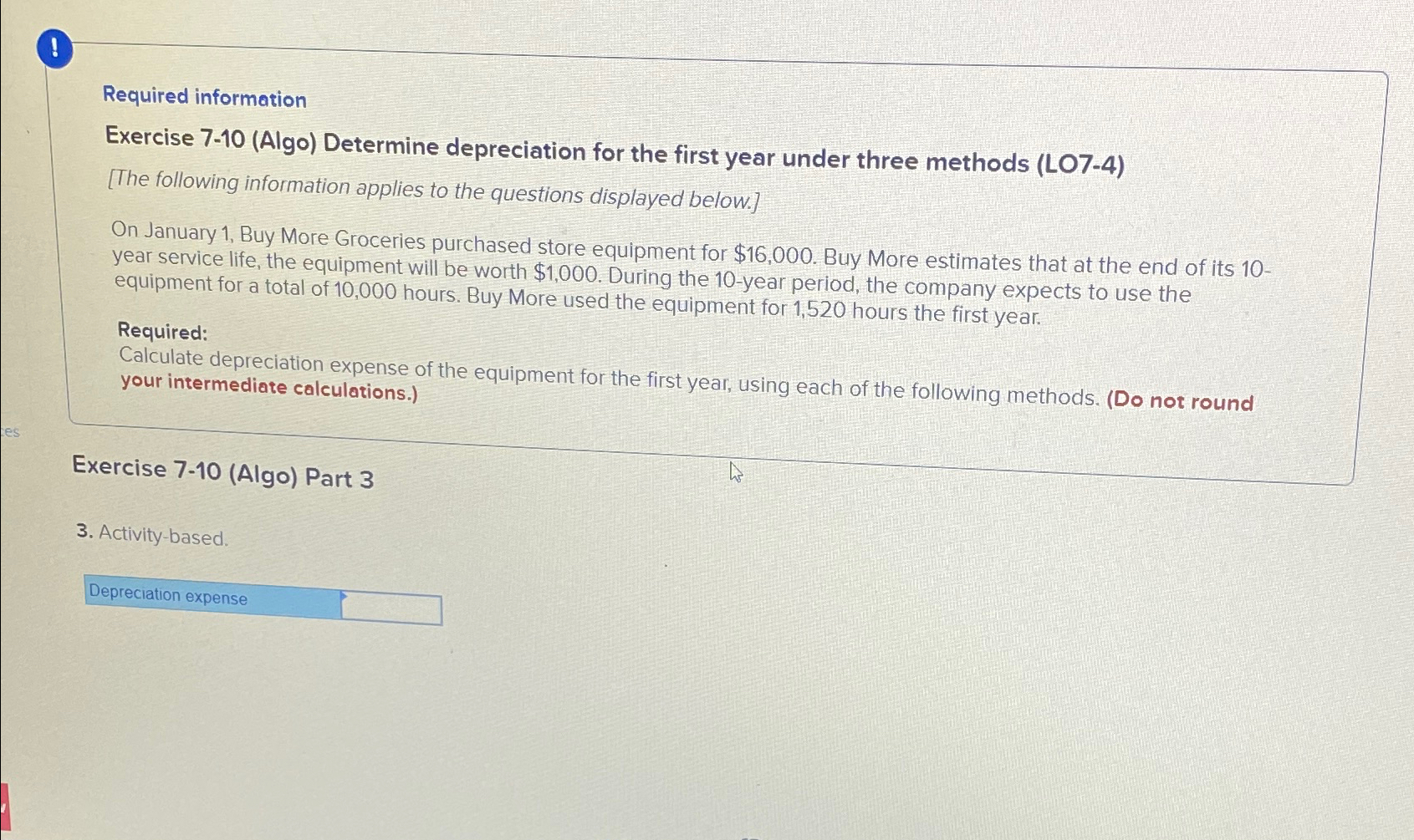 Solved !Required informationExercise 7-10 (Algo) ﻿Determine | Chegg.com