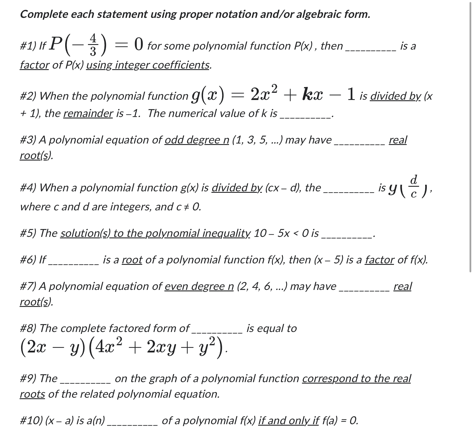 Solved Complete each statement using proper notation and/or | Chegg.com