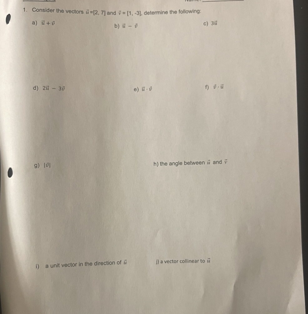 Solved Consider the vectors vec(u)=[2,7] ﻿and vec(v)=[1,-3], | Chegg.com