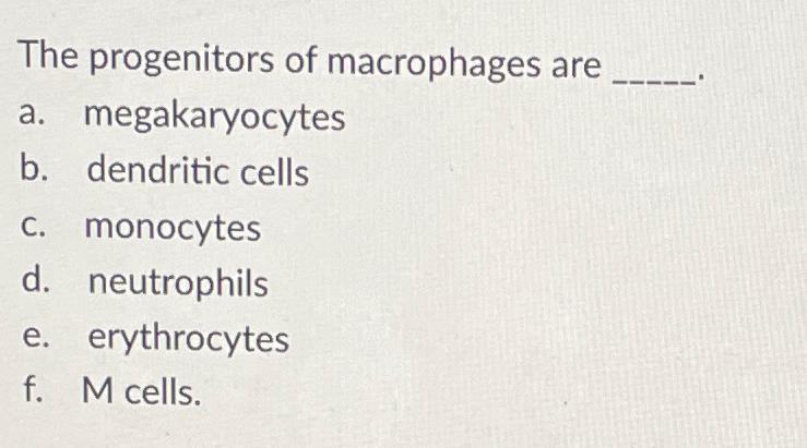 Solved The progenitors of macrophages area. | Chegg.com