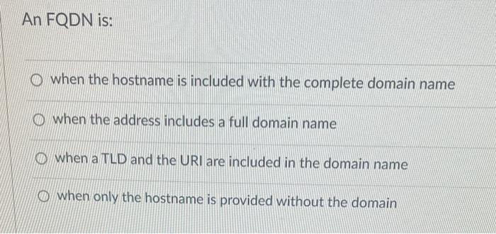 Solved An FQDN is: when the hostname is included with the | Chegg.com