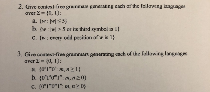 Solved 2. Give context-free grammars generating each of the | Chegg.com