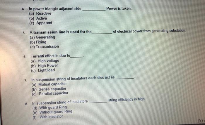 Solved 4. Power is taken. In power triangle adjacent side | Chegg.com