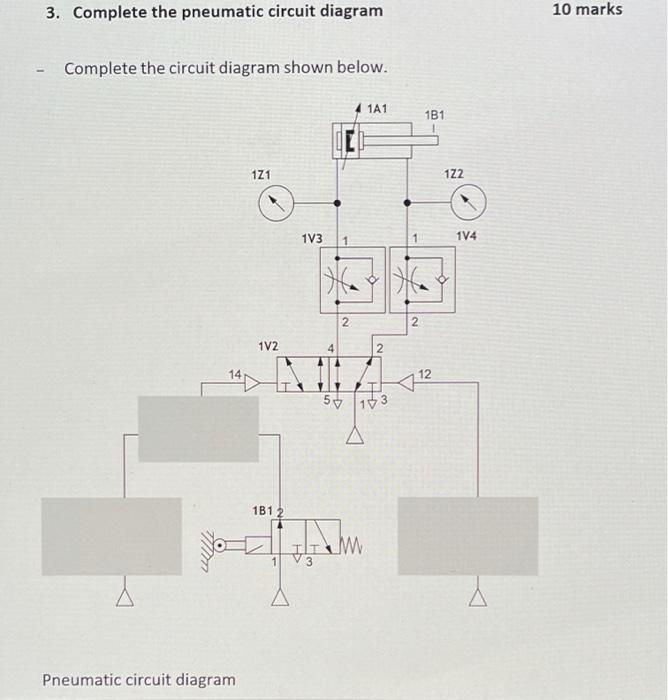 Solved 3. Complete the pneumatic circuit diagram 10 marks | Chegg.com