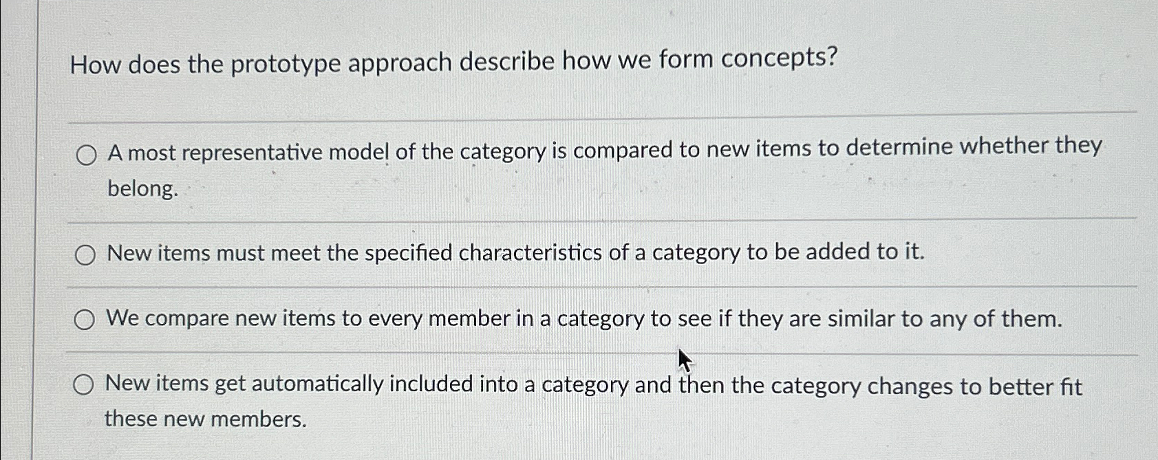 Solved How does the prototype approach describe how we form | Chegg.com