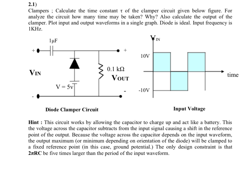 Solved 2.1)Clampers; Calculate the time constant τ ﻿of the | Chegg.com