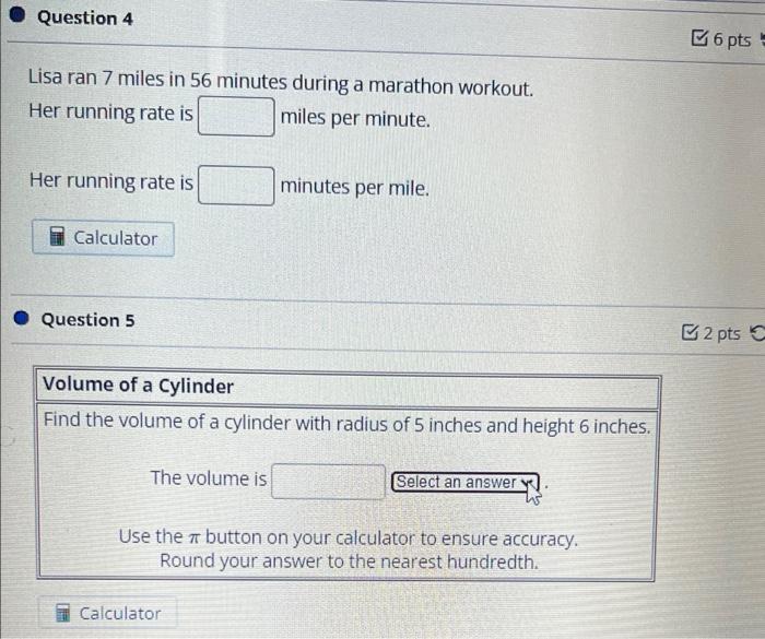Solved Question 4 6 pts Lisa ran 7 miles in 56 minutes | Chegg.com