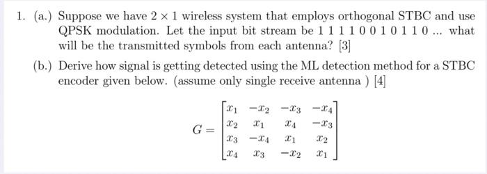 1. (a.) Suppose we have 2 x 1 wireless system that | Chegg.com
