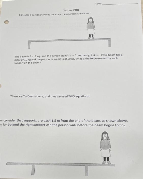 Solved Name Torque FRO Consider a person standing on a beam | Chegg.com