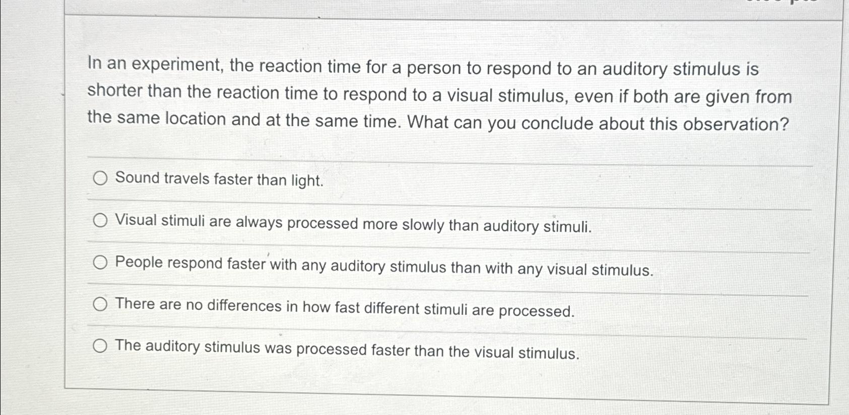 Solved In an experiment, the reaction time for a person to | Chegg.com