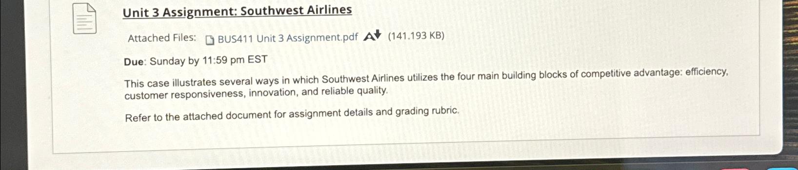Solved Unit 3 ﻿Assignment: Southwest AirlinesAttached | Chegg.com