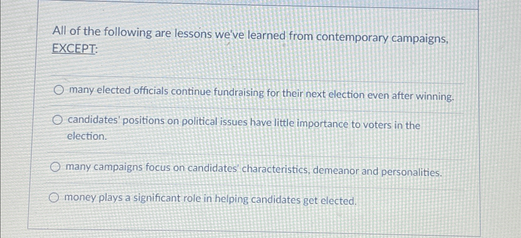 Solved All of the following are lessons we've learned from | Chegg.com