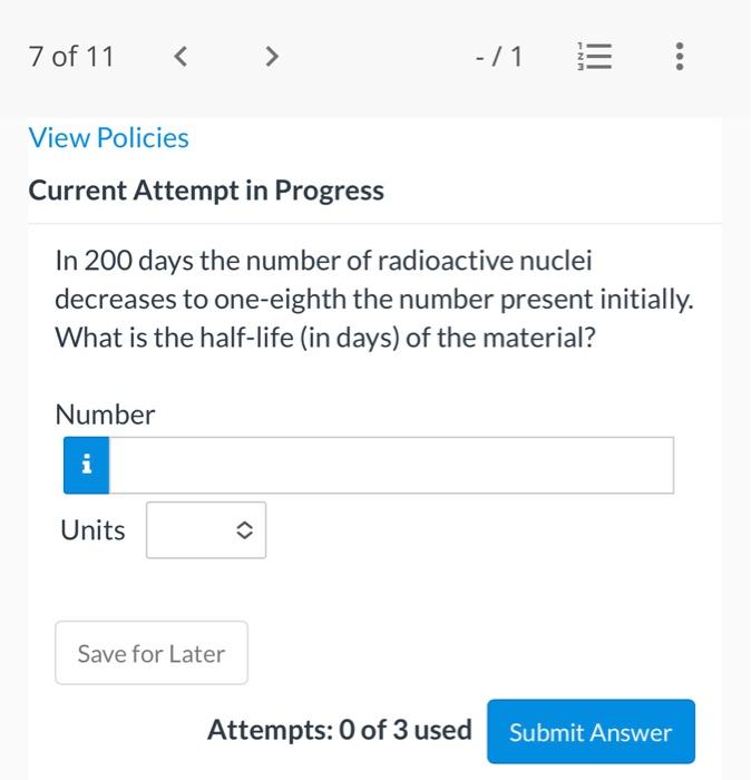 Solved In 200 days the number of radioactive nuclei | Chegg.com