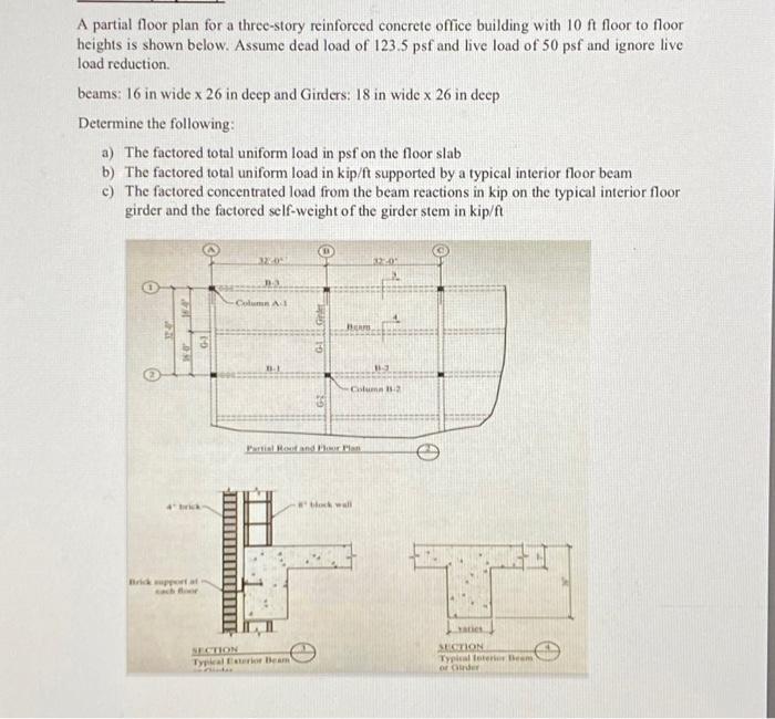 Solved A partial floor plan for a three-story reinforced | Chegg.com