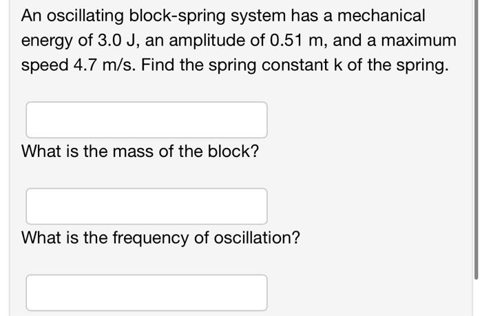 Solved An oscillating block-spring system has a mechanical | Chegg.com