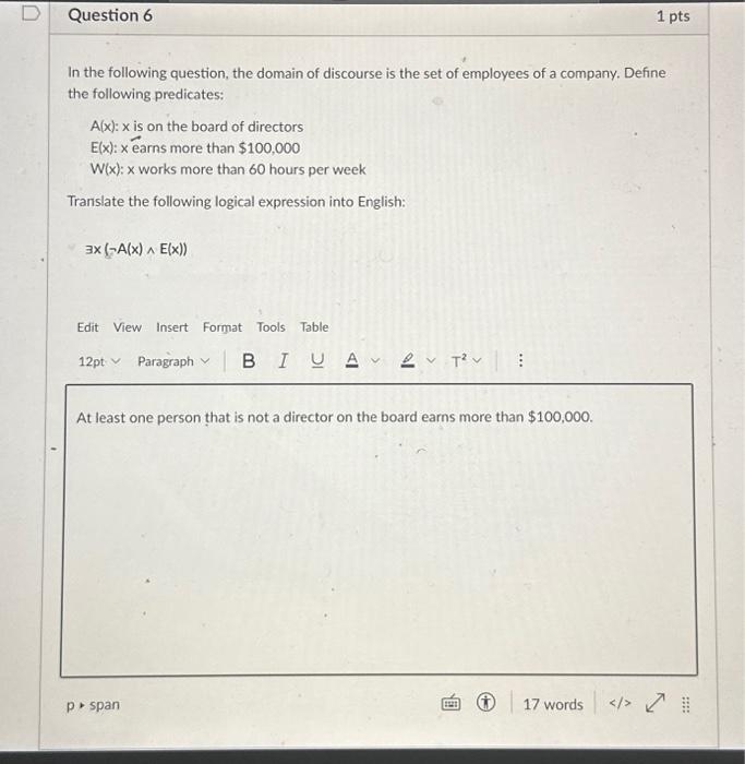Solved In the following question, the domain of discourse is | Chegg.com