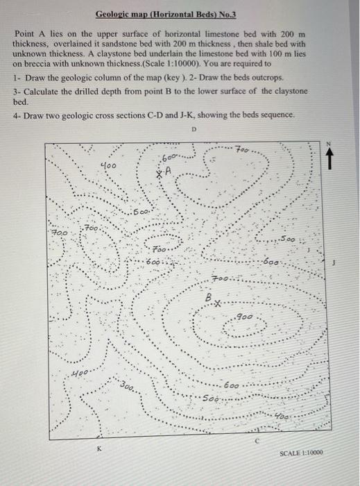 Solved Geologic map (Horizontal Beds) No.3 Point A lies on | Chegg.com