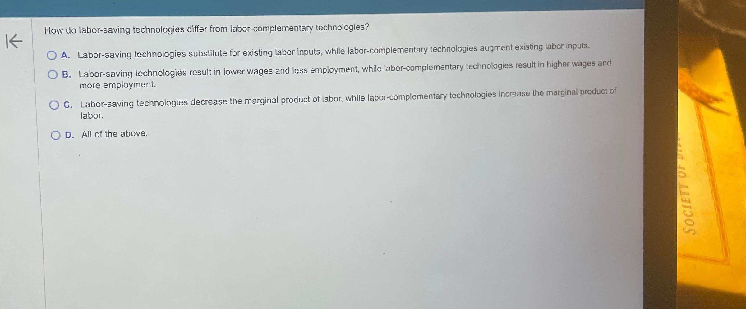 Solved How do labor-saving technologies differ from | Chegg.com
