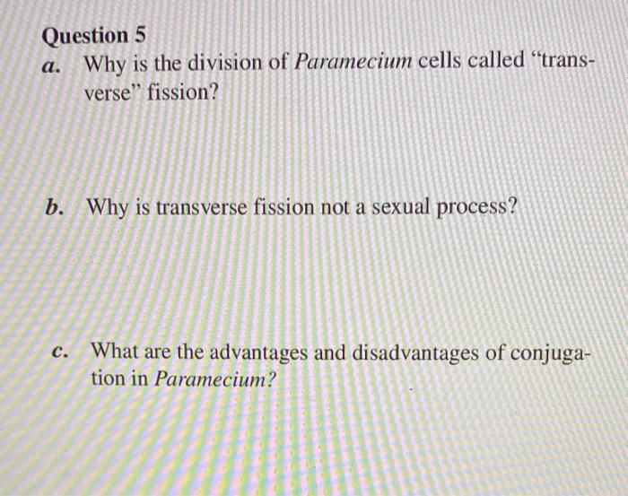 Solved Question 5 a. Why is the division of Paramecium cells | Chegg.com