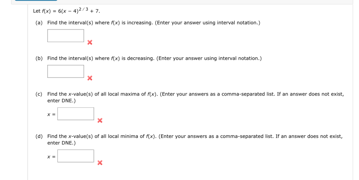 Solved Let f(x)=6(x-4)23+7.(a) ﻿Find the interval(s) ﻿where | Chegg.com