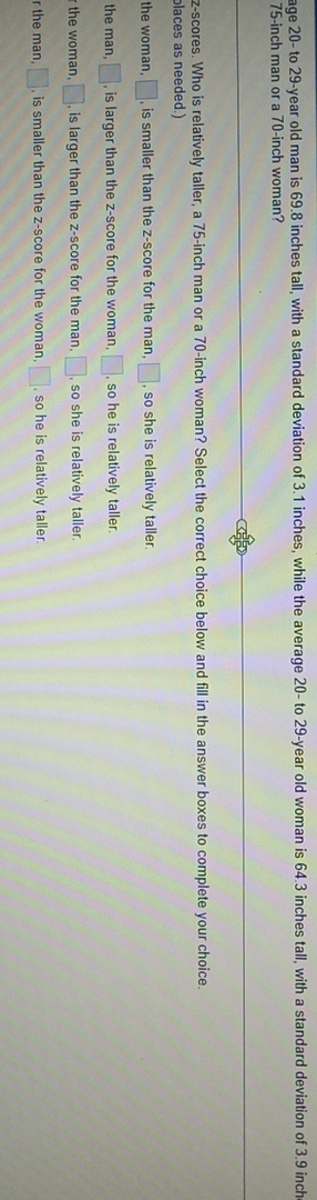 Solved age 20 - ﻿to 29 -year old man is 69.8 ﻿inches tall, | Chegg.com