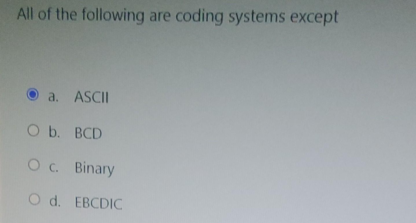 Solved All of the following are coding systems except a. | Chegg.com