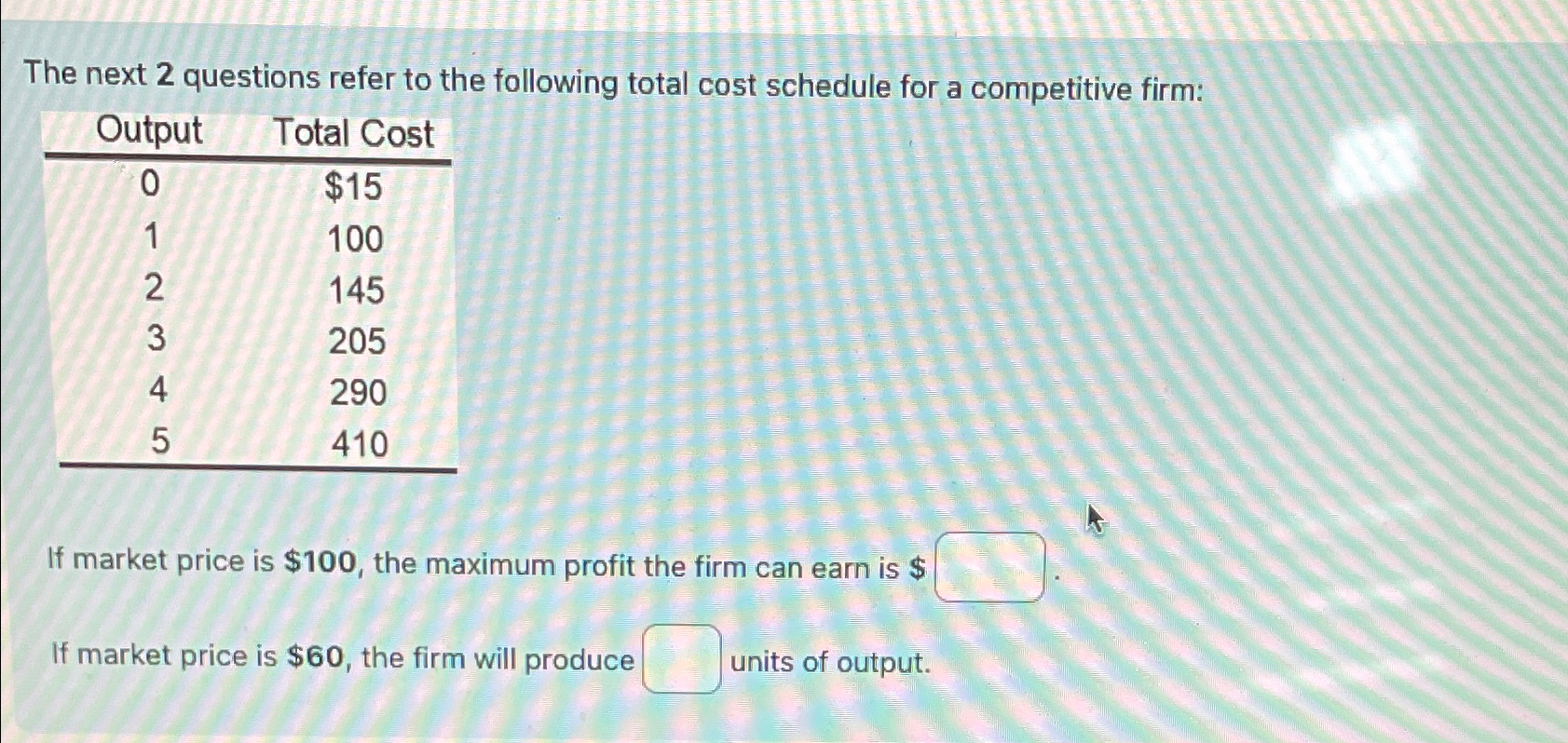 Solved The next 2 ﻿questions refer to the following total | Chegg.com