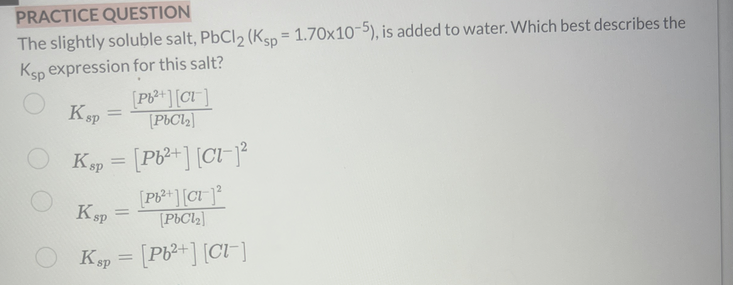 Solved PRACTICE QUESTIONThe slightly soluble salt, | Chegg.com
