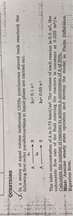 Solved 1. In a series of equal volume isothermal CSTRs | Chegg.com