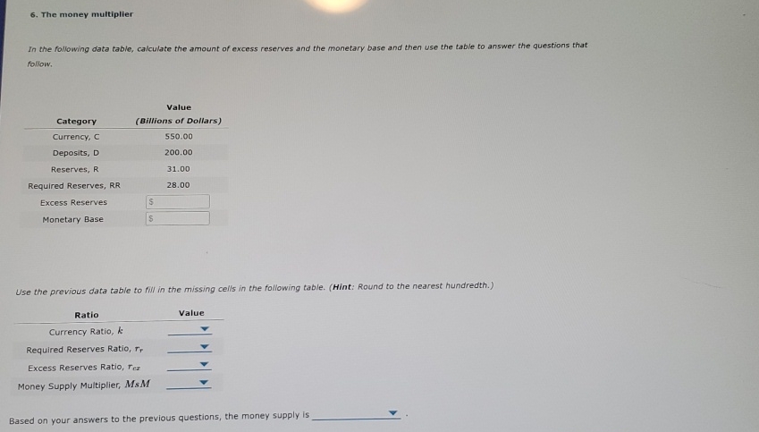 Solved The money multiplierIn the following data table, | Chegg.com