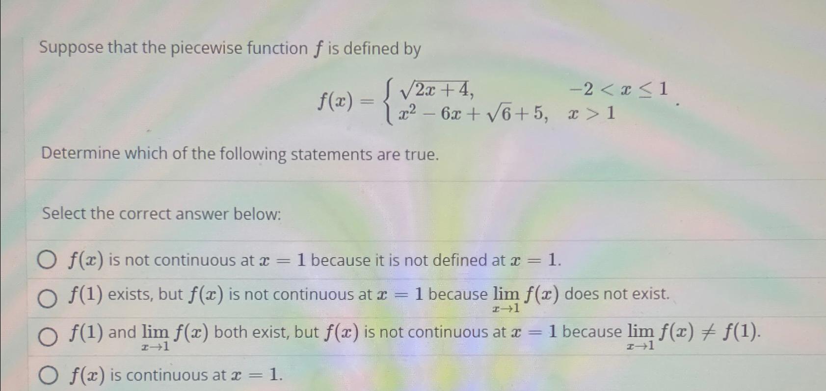 Solved Suppose that the piecewise function f ﻿is defined | Chegg.com