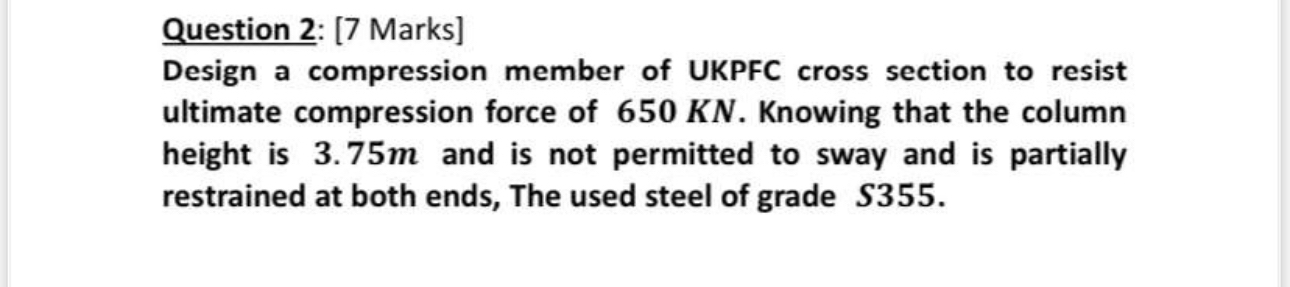 Solved Question 2: [7 ﻿Marks]Design a compression member of | Chegg.com