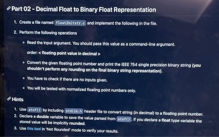 Solved P Part 02 Decimal Float To Binary Float